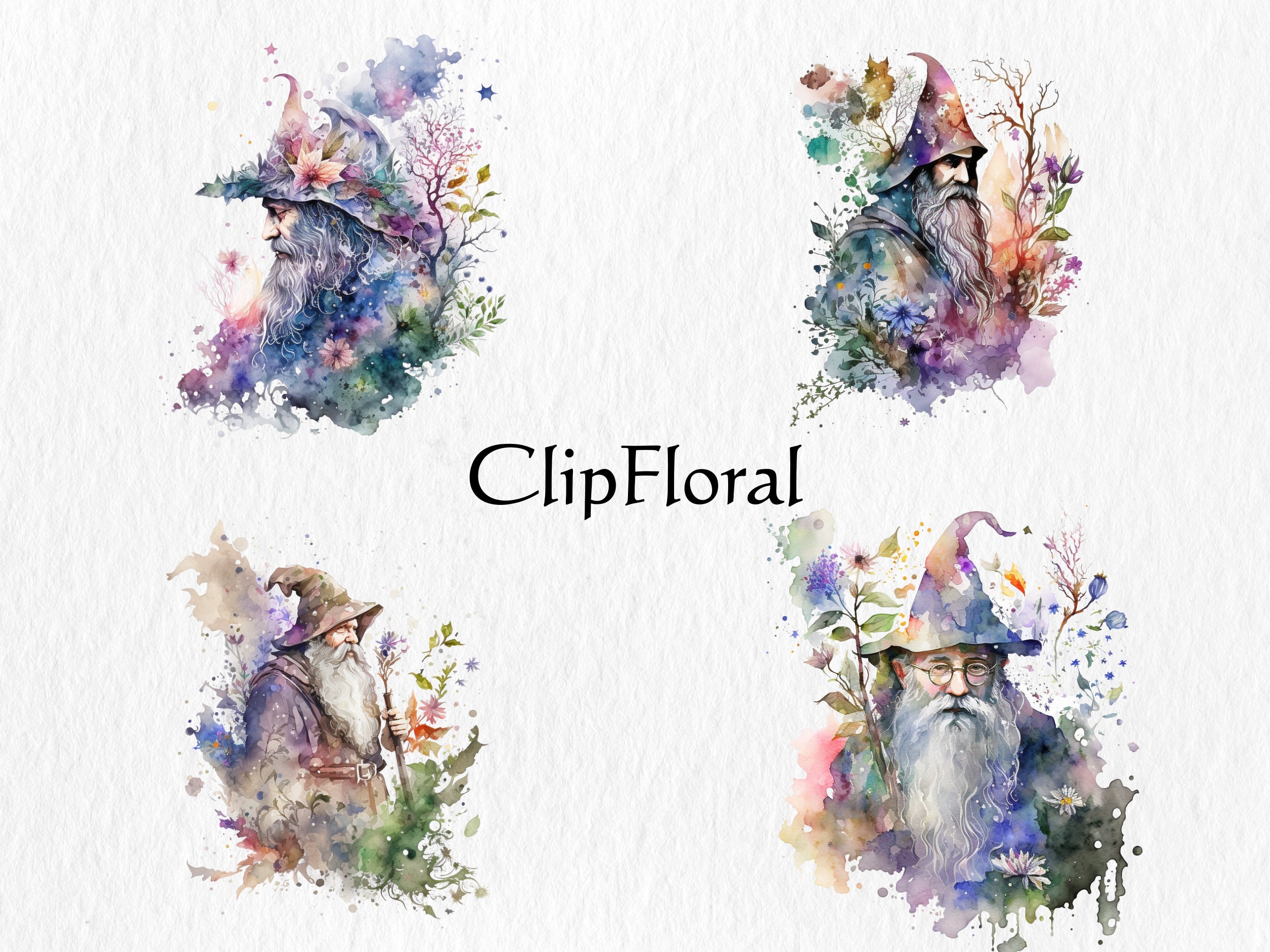 Watercolor Wizard Clipart – Fantasy Illustration PNG Bundle (digital ...