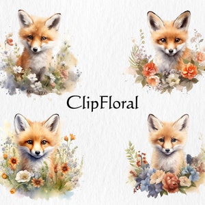 Baby Fox Clipart, 8 High Quality Pngs, Watercolor Illustration, Nursery ...