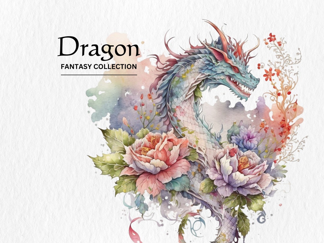 Watercolor Dragon Clipart Bundle – Fantasy PNG Images (digital Download ...