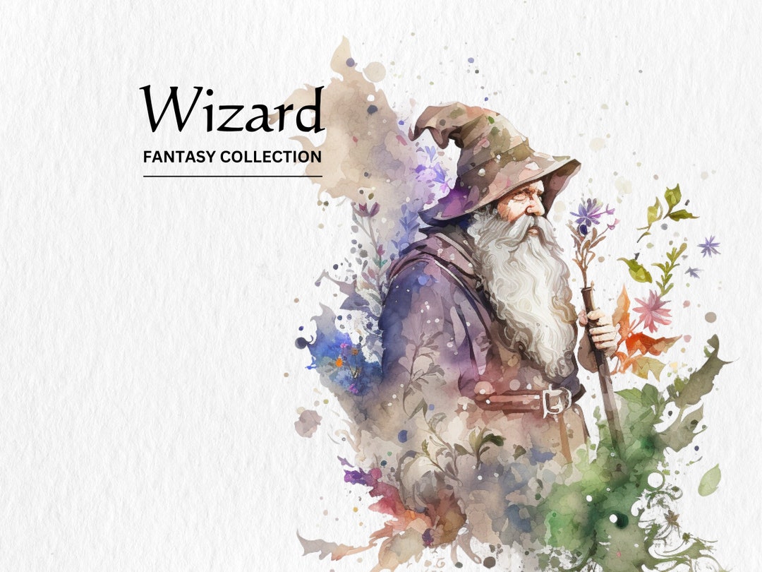 Watercolor Wizard Clipart – Fantasy Illustration PNG Bundle (digital ...