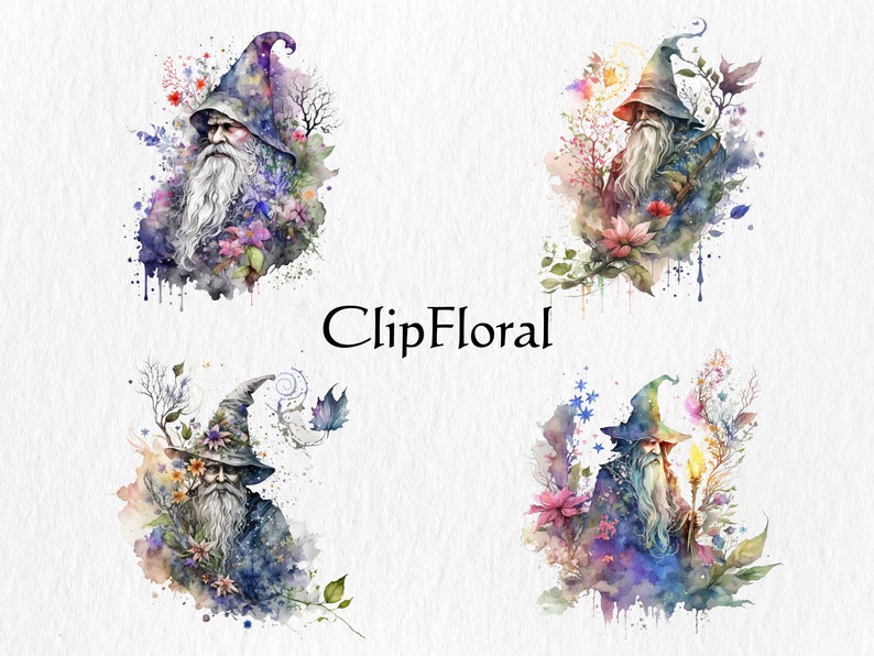 Watercolor Wizard Clipart – Fantasy Illustration PNG Bundle (digital ...