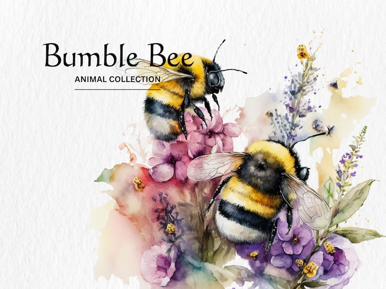 Watercolor Bumble Bee Clipart – PNG Graphics, Commercial Use (digital ...