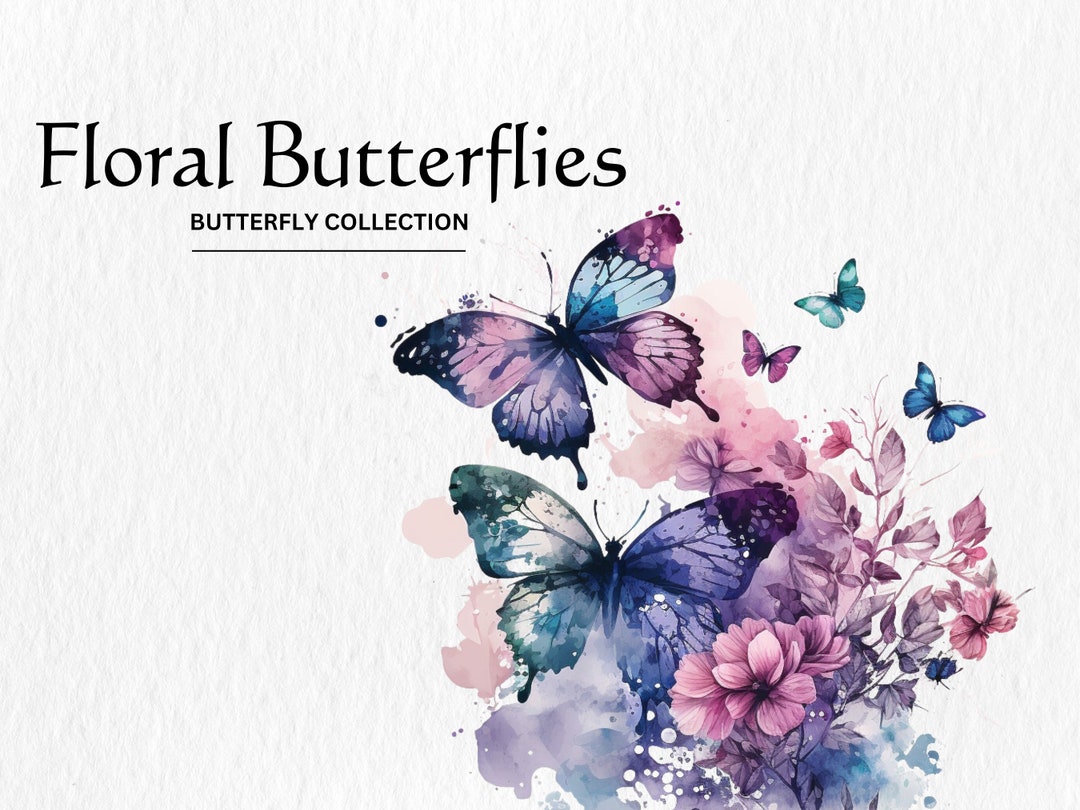 Watercolor Floral Butterflies Clipart Bundle Watercolor Floral ...