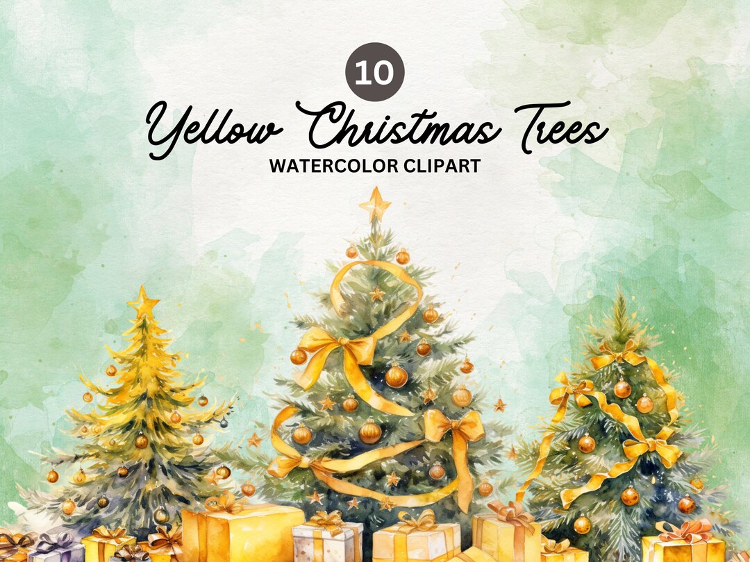 Yellow Christmas Tree Clipart: 10 PNG Illustrations (digital Download ...