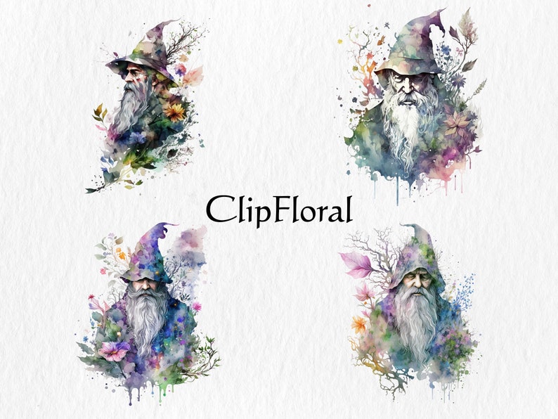 Watercolor Wizard Clipart – Fantasy Illustration PNG Bundle (digital ...