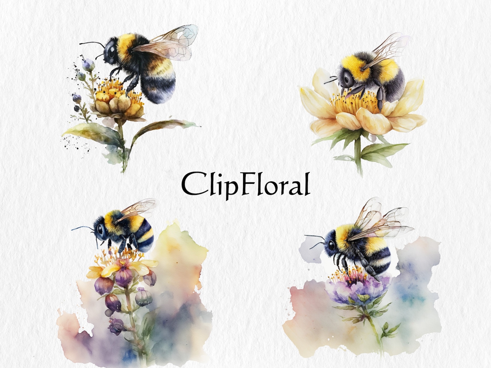 Watercolor Bumble Bee Clipart Bundle Watercolor Bumble Bee PNG Format ...