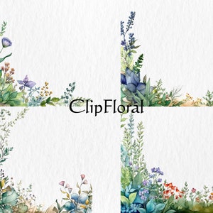 Watercolor Wildflowers Border Clipart Bundle - Watercolor Wildflower ...