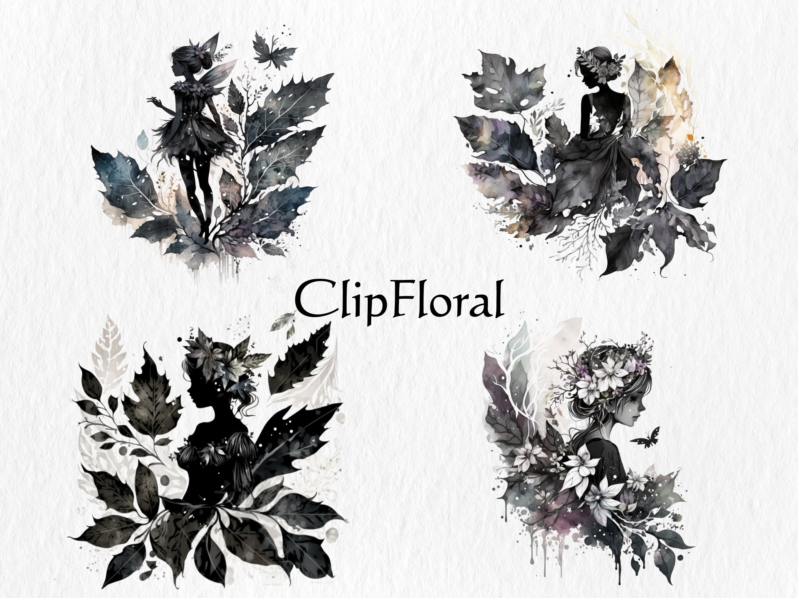 Watercolor Dark Fairy Clipart Bundle – Fantasy PNG Graphics (digital ...