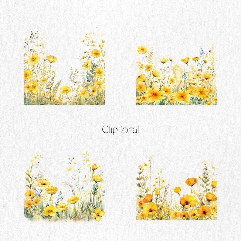 Watercolor Floral Clipart Yellow Meadow Flowers Png Wildflowers Floral ...