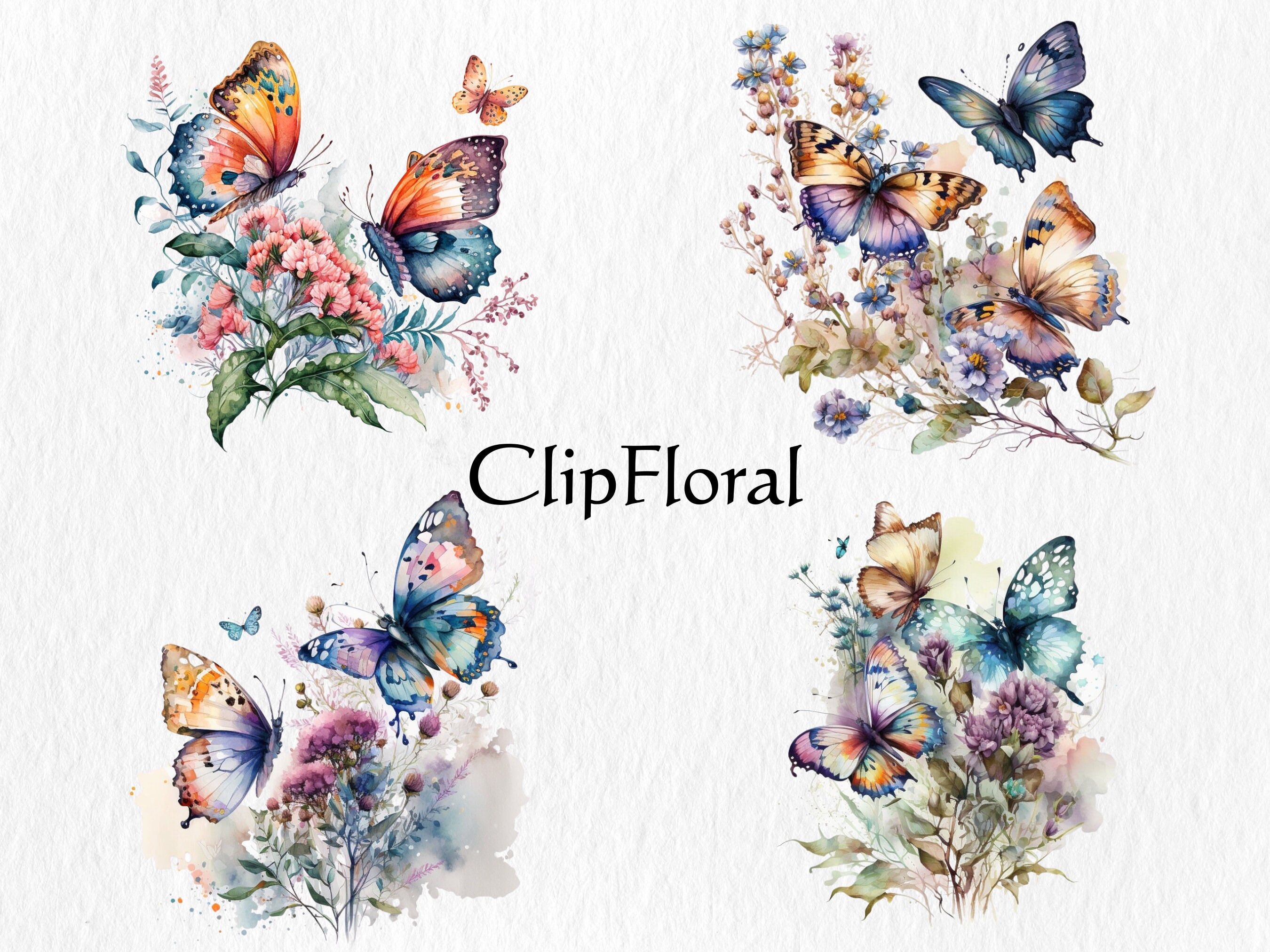 Watercolor Butterfly Clipart Bundle: Pretty PNG Graphics (commercial ...