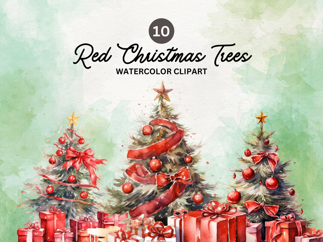 Red Christmas Tree Clipart 10 High Quality Pngs Digital Download, Card ...