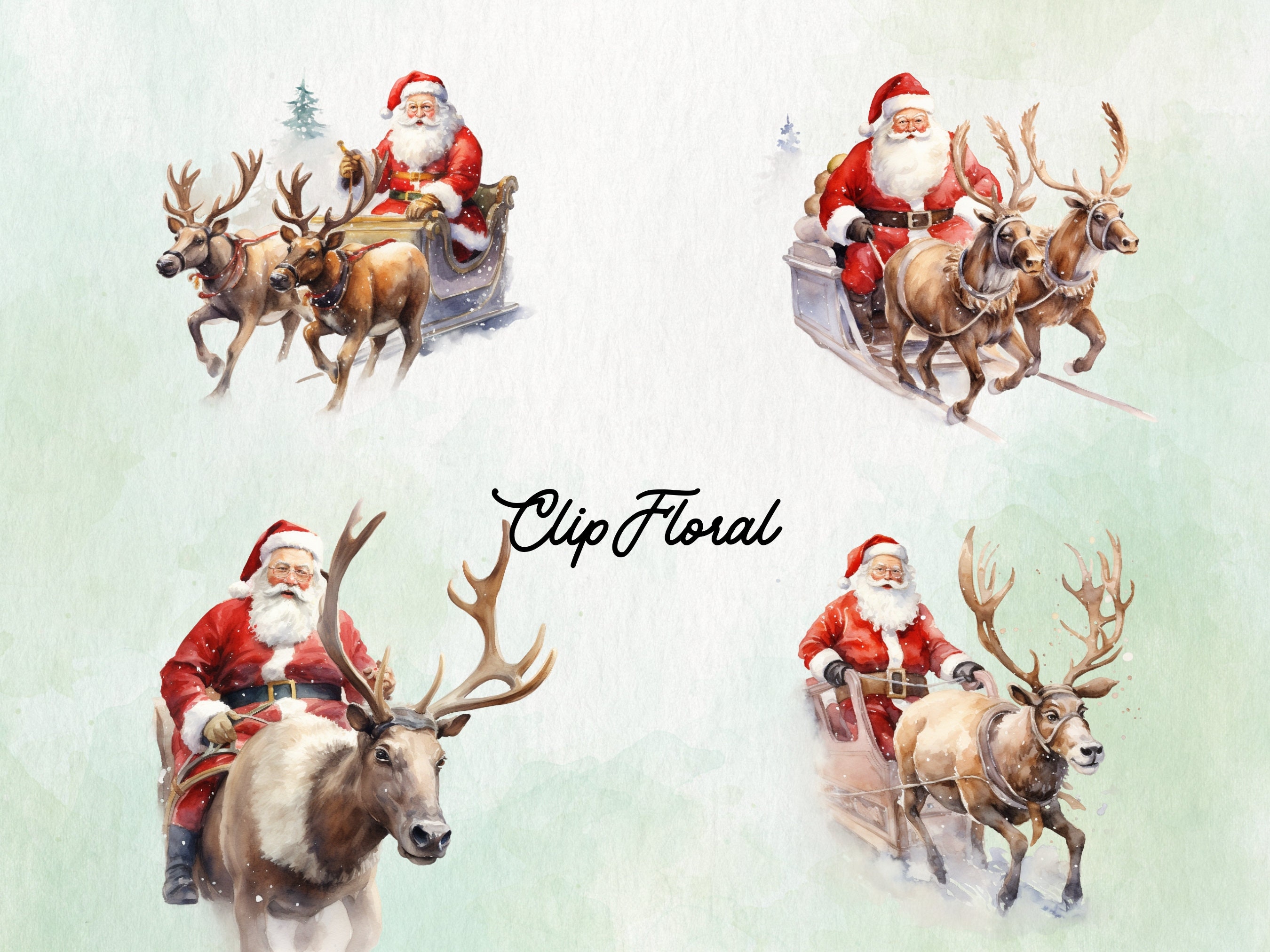 Christmas Santa & Reindeer Clipart 10 High Quality Pngs - Etsy