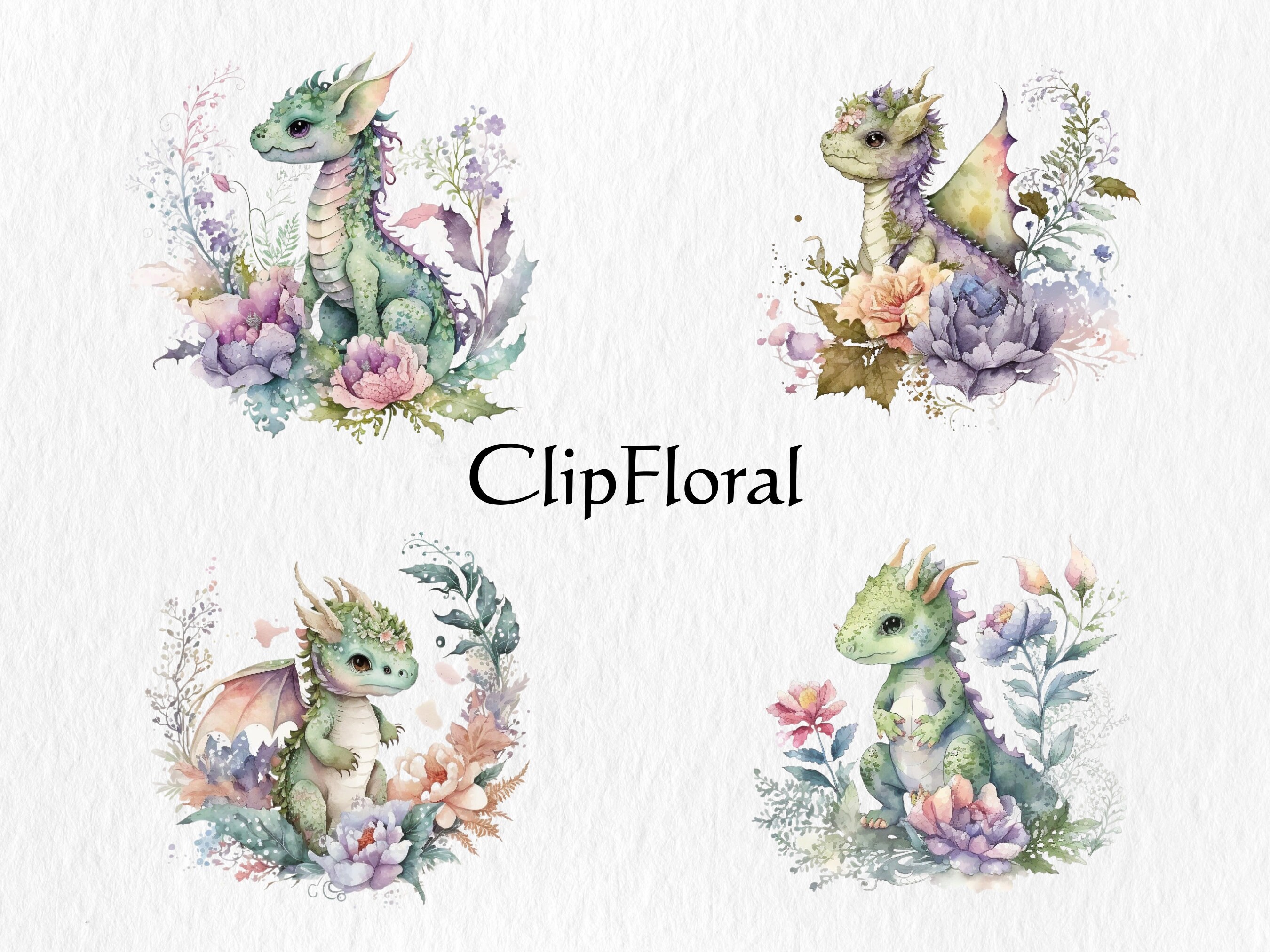 Watercolor Baby Dragon Fantasy Clipart Bundle Watercolor - Etsy
