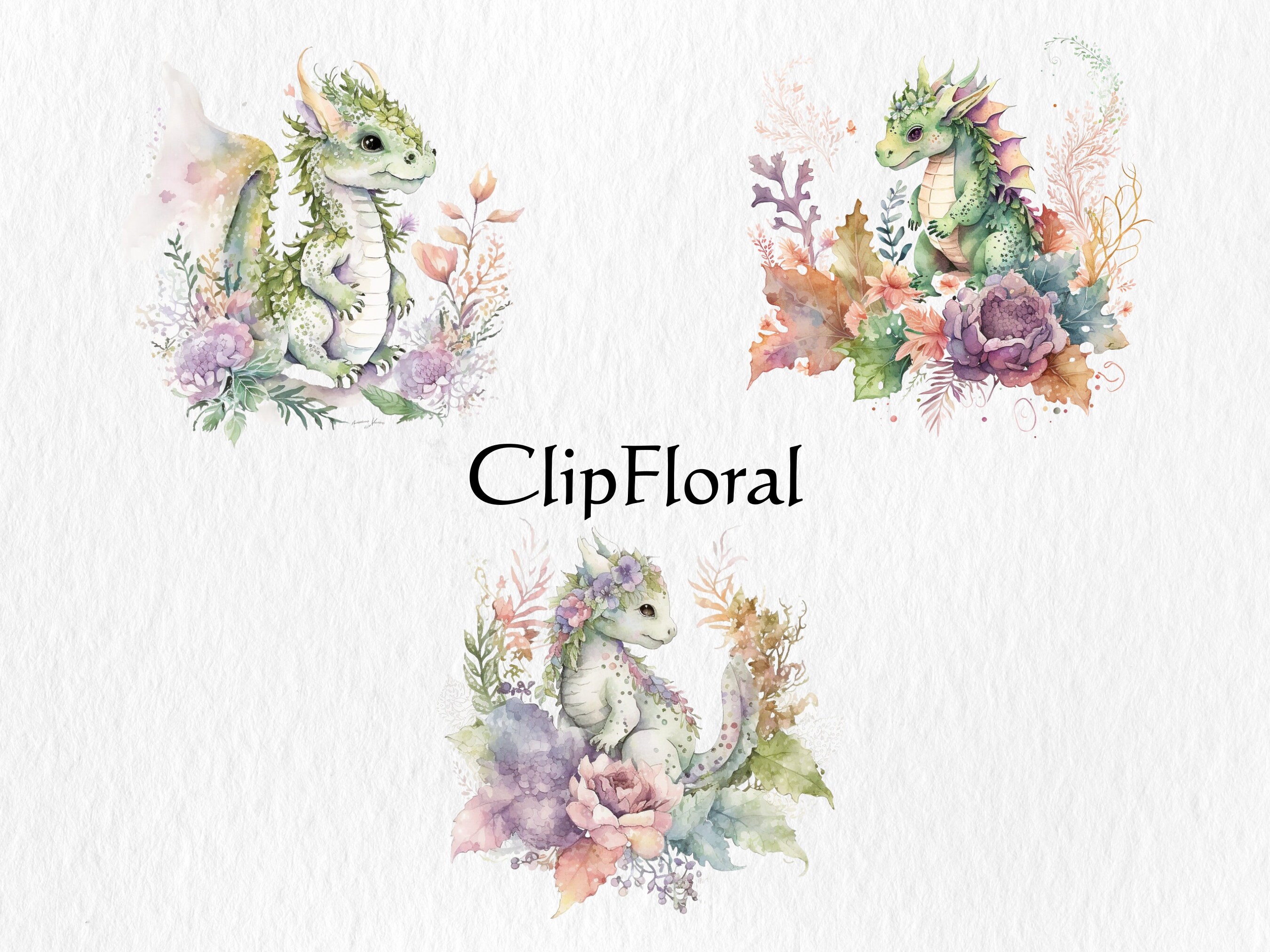 Watercolor Baby Dragon Fantasy Clipart Bundle Watercolor - Etsy