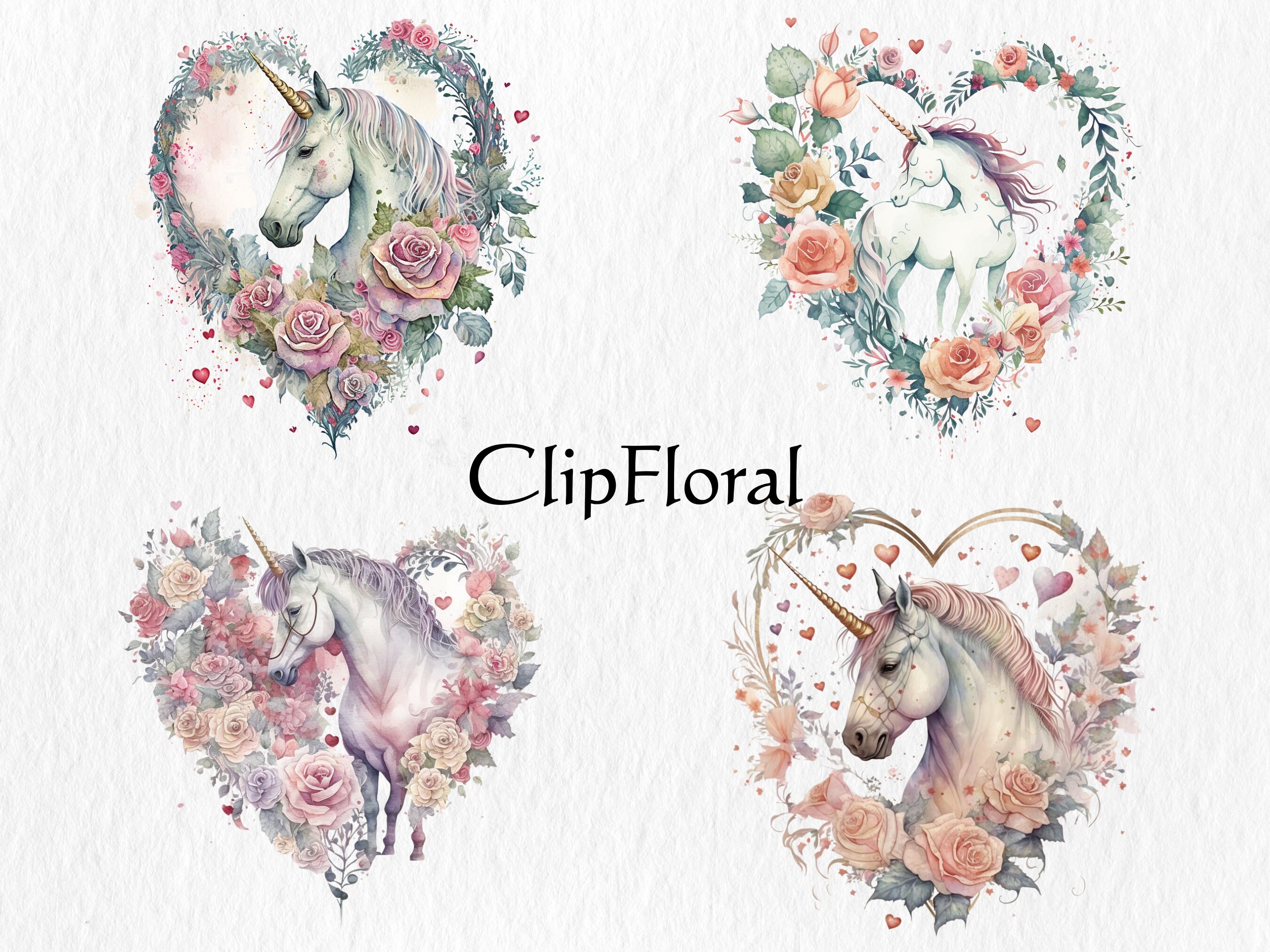 Watercolor Unicorn Clipart Bundle – Fantasy PNG Graphics (digital ...