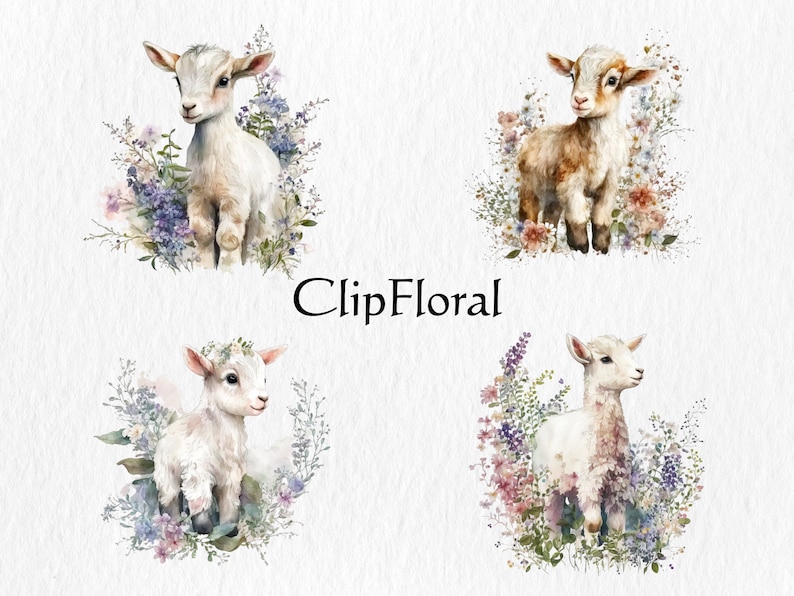 Watercolor Goat Clipart Bundle Watercolor Baby Goats PNG Format Instant ...