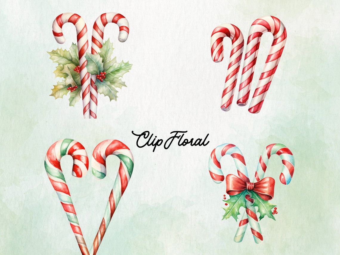 Christmas Candy Canes Clipart 10 High Quality Pngs Digital - Etsy