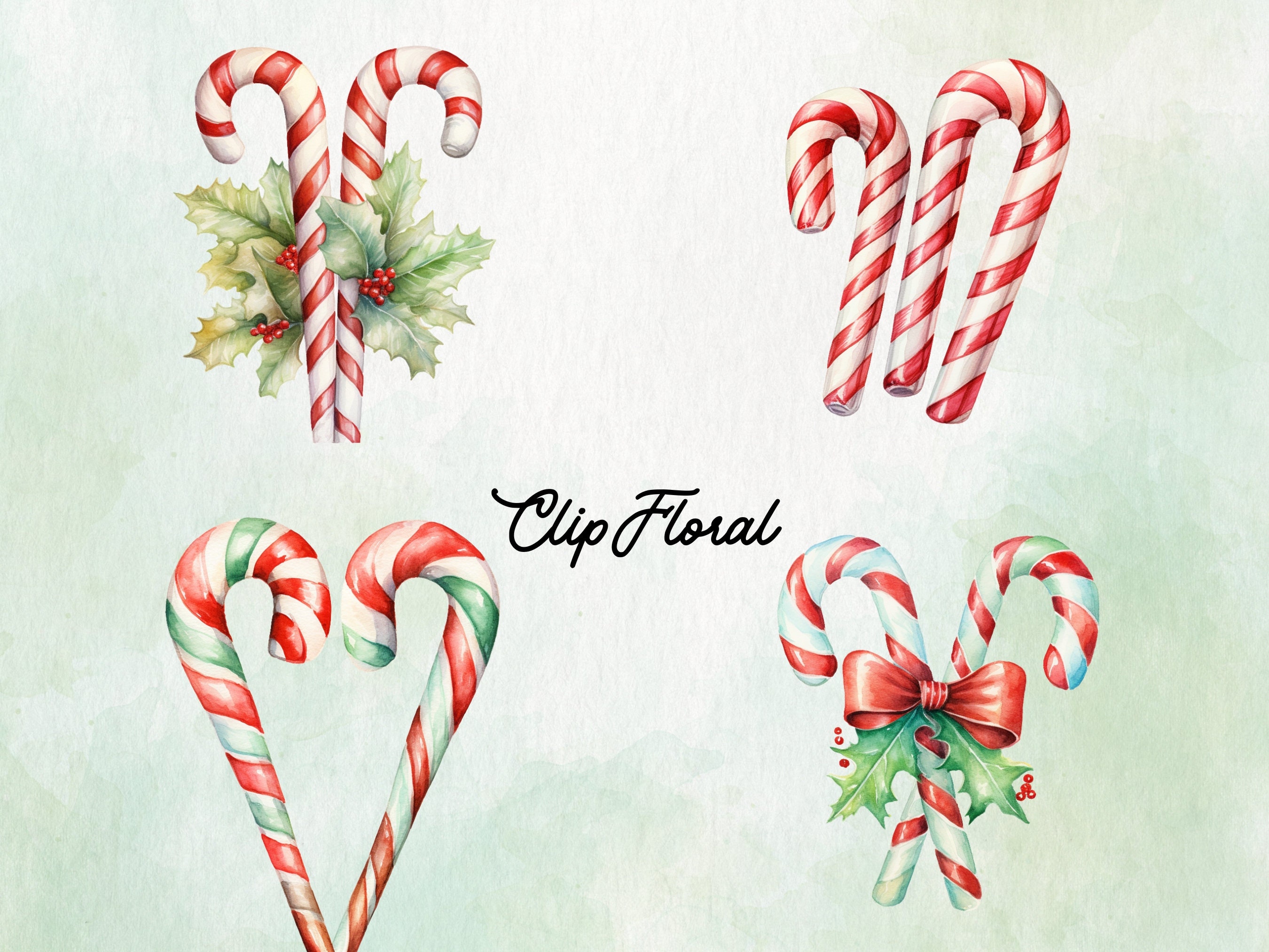 Christmas Candy Canes Clipart 10 High Quality Pngs Digital - Etsy