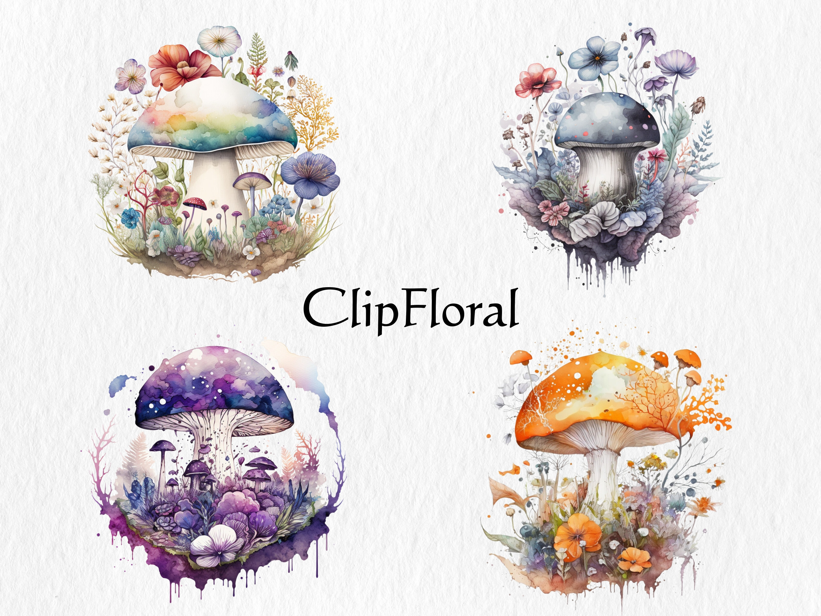 Watercolor Mushroom Clipart Bundle – Magical Fantasy PNG (digital ...
