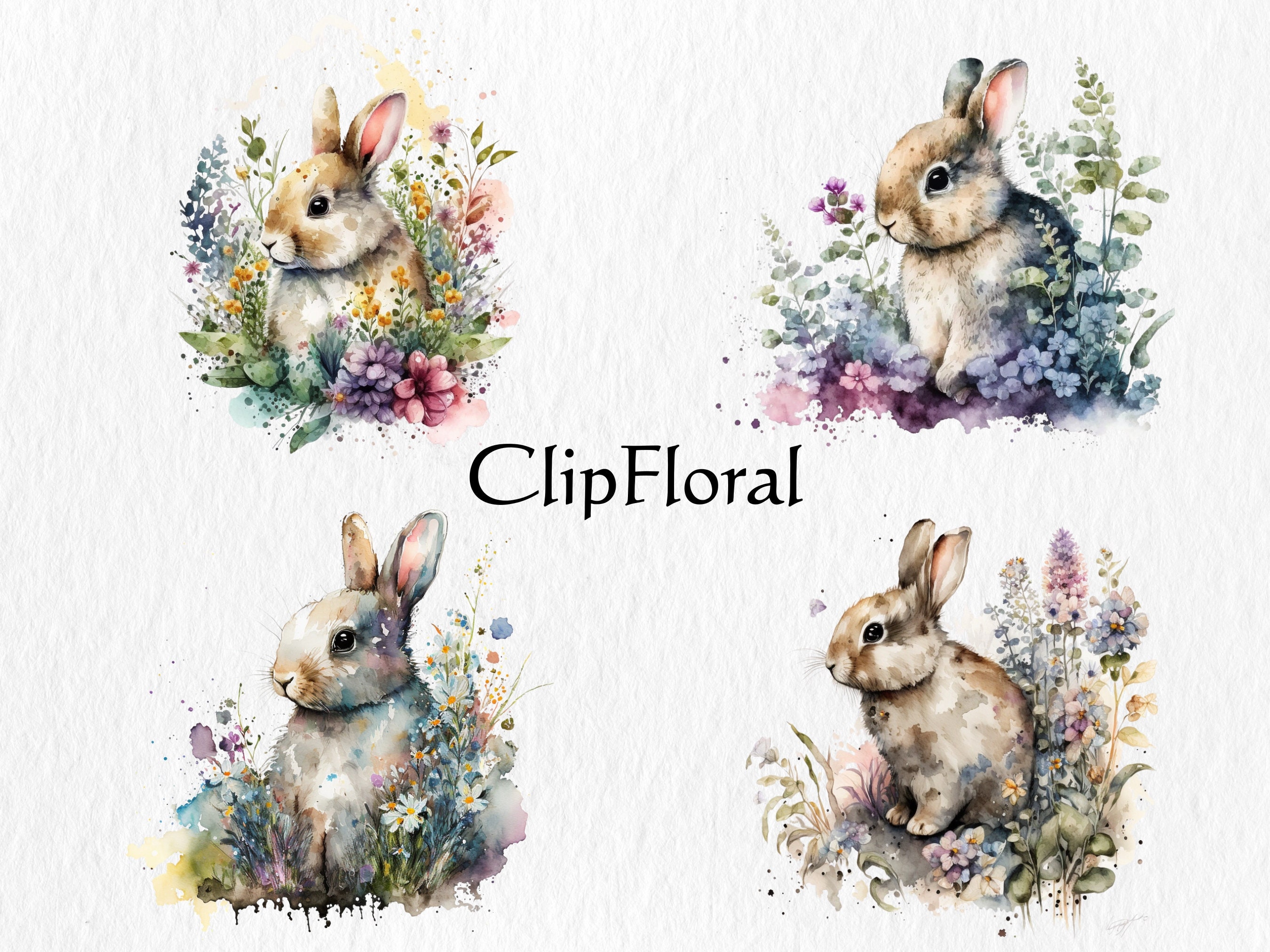Watercolor Bunny Clipart Bundle Watercolor Bunnies PNG - Etsy