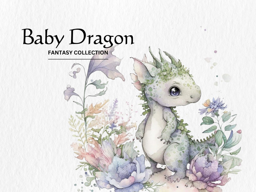 Watercolor Baby Dragon Fantasy Clipart Bundle - Watercolor Baby Dragon ...