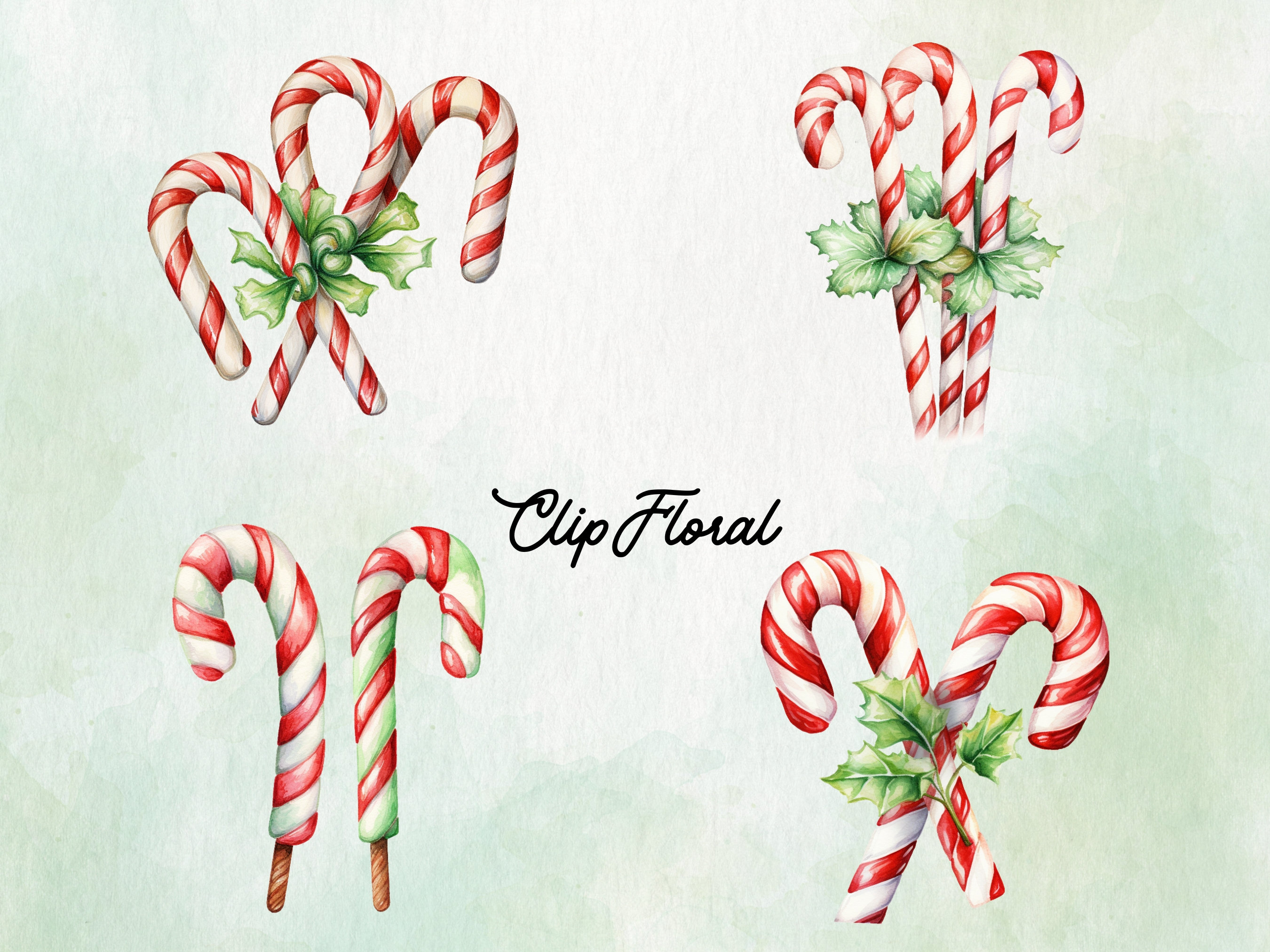 Christmas Candy Canes Clipart 10 High Quality Pngs Digital - Etsy