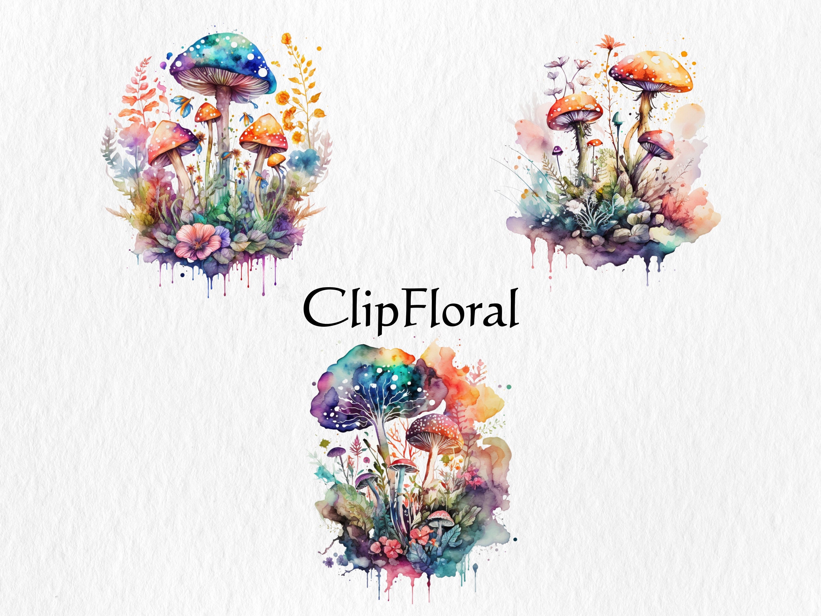 Watercolor Mystical Mushroom Clipart – Fantasy PNG Bundle (digital ...