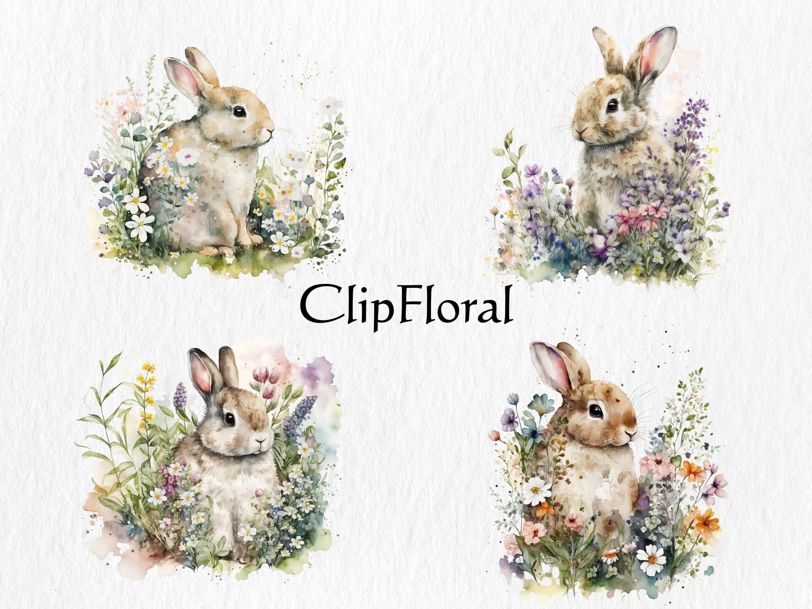 Watercolor Bunny Clipart Bundle - Watercolor Bunnies PNG Format Instant ...