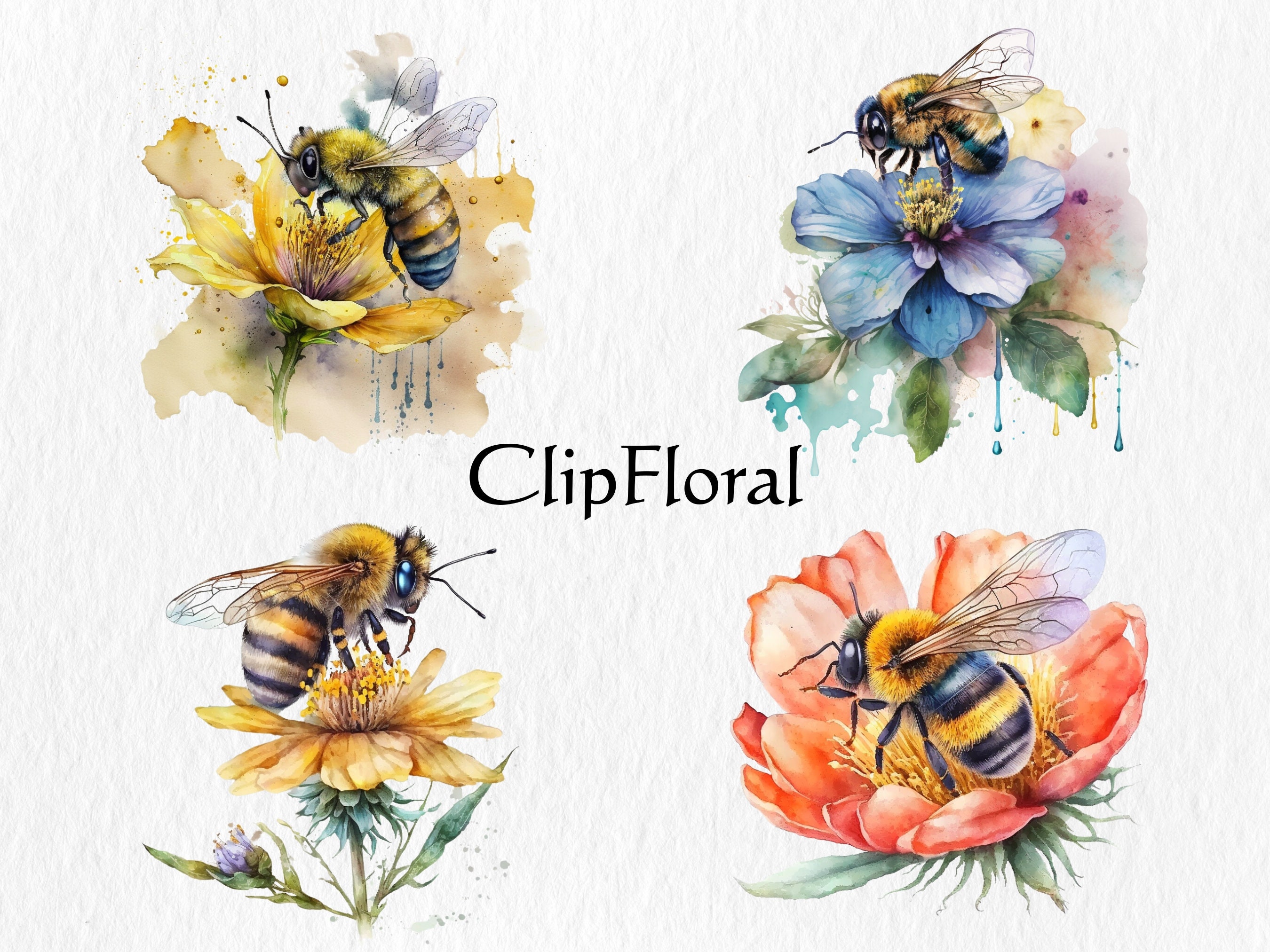 Cute Bee on Flower 14 PNG Watercolor Clipart Cute Baby - Etsy