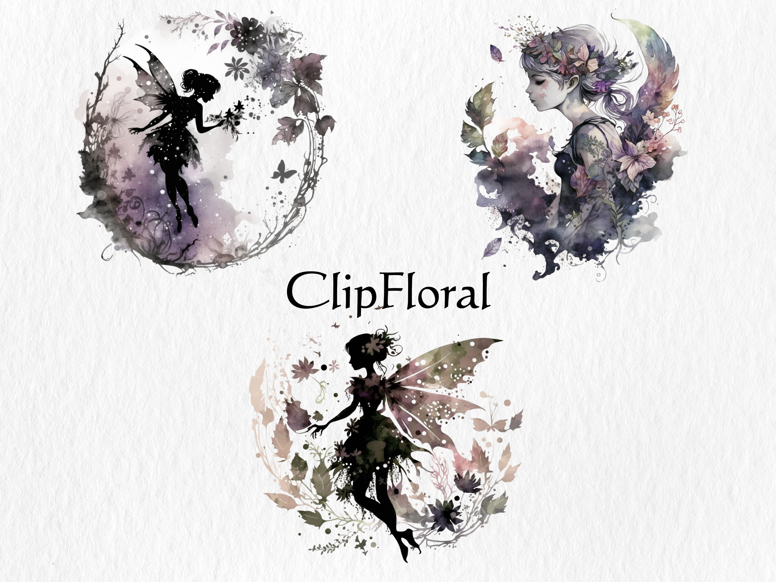 Watercolor Dark Fairy Fantasy Clipart Bundle Watercolor Dark Fairy ...