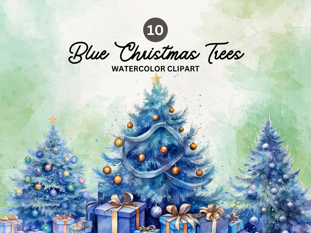 Blue Christmas Tree Clipart - 10 High Quality Pngs - Digital Download ...