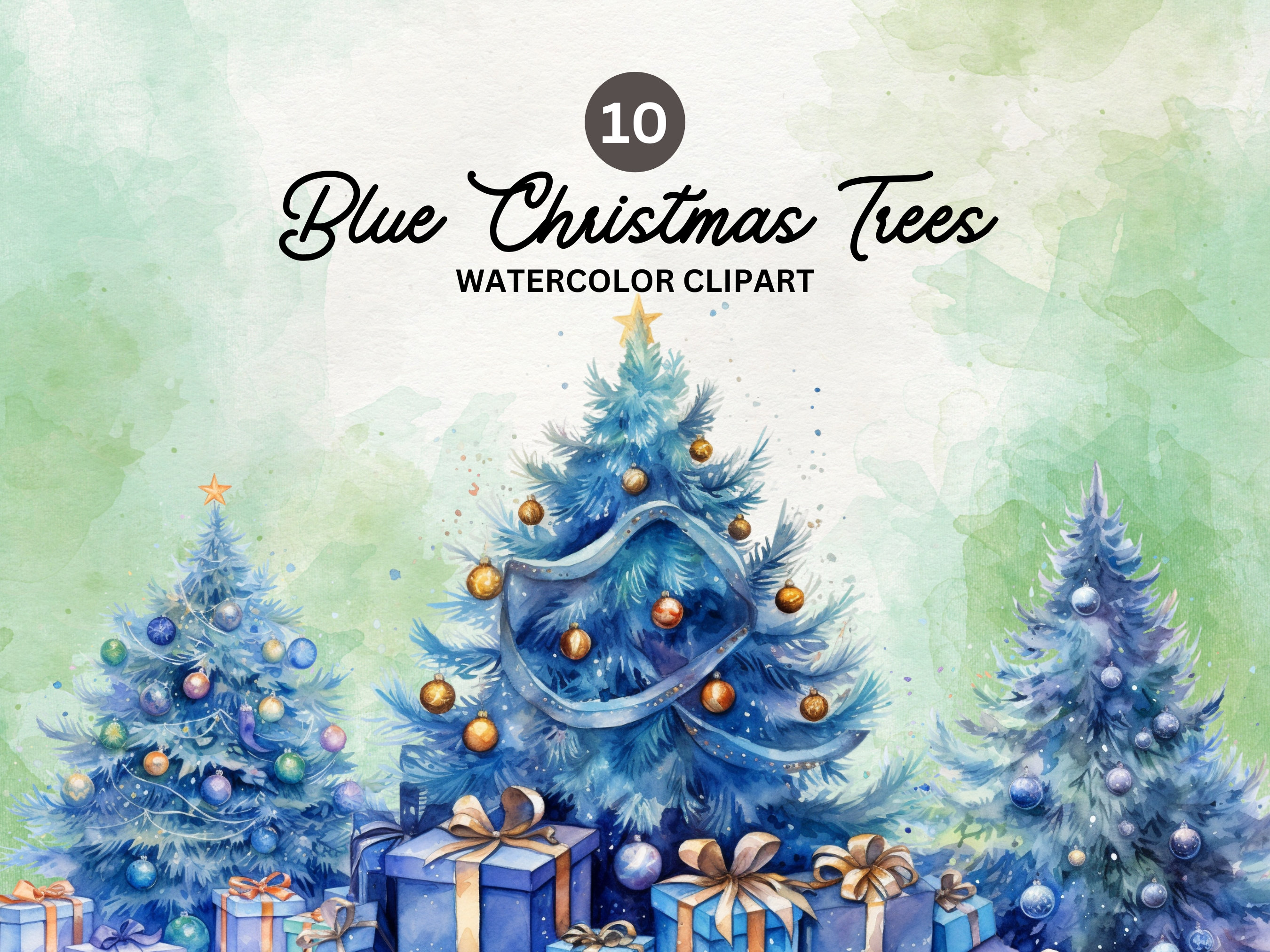 Blue Christmas Tree Clipart 10 High Quality Pngs Digital Download, Card ...