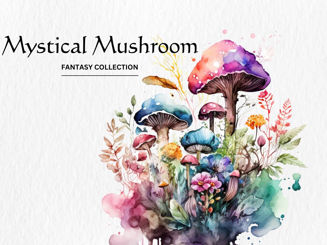 Watercolor Mystical Mushroom Clipart – Fantasy PNG Bundle (digital ...