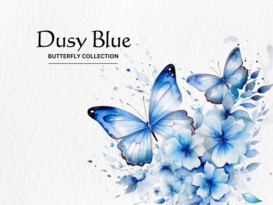 Watercolor Butterflies Dusty Blue Clipart Bundle - Watercolor ...