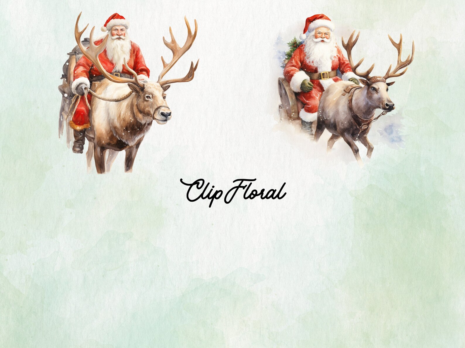 Christmas Santa & Reindeer Clipart 10 High Quality Pngs - Etsy