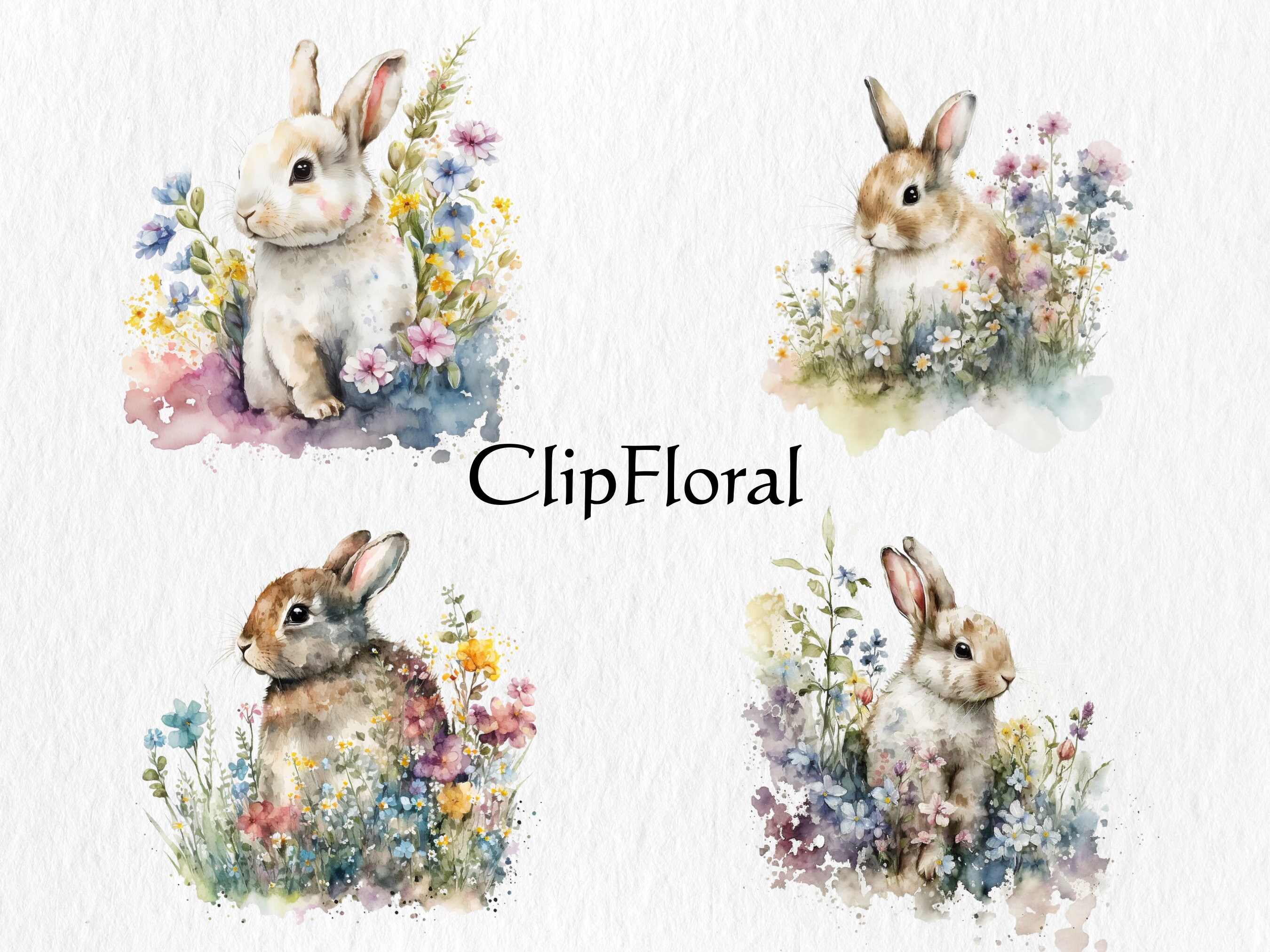 Watercolor Bunny Clipart Bundle - Watercolor Bunnies PNG Format Instant ...
