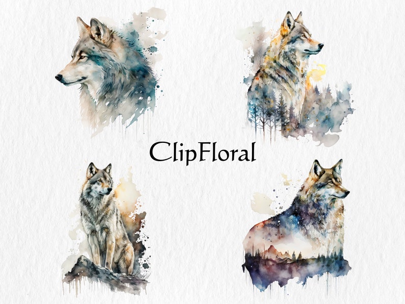 Watercolor Wolf Clipart Bundle - Watercolor Wolves PNG Format Instant ...
