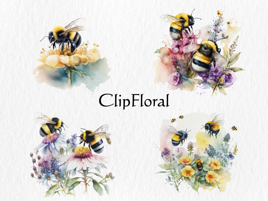Watercolor Bumble Bee Clipart – PNG Graphics, Commercial Use (digital ...
