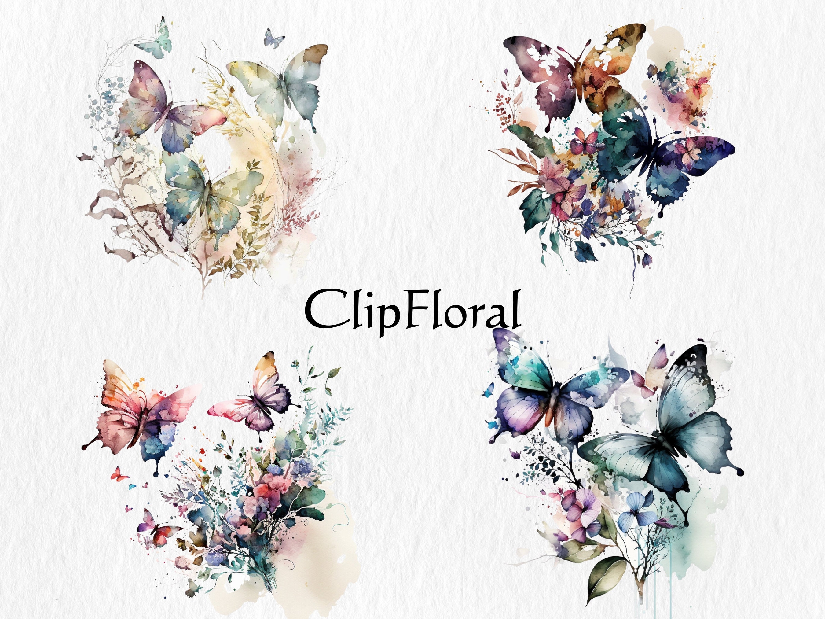 Watercolor Floral Butterflies Clipart – PNG Bundle (digital Download ...