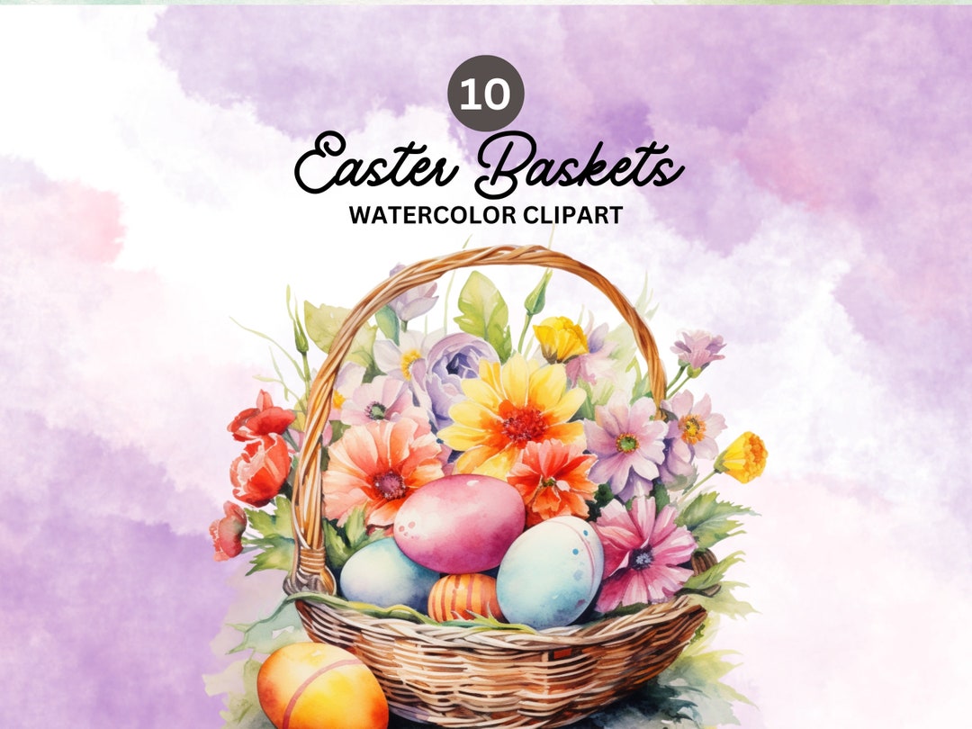 Watercolor Easter Baskets Clipart - Watercolor Floral Easter Egg ...