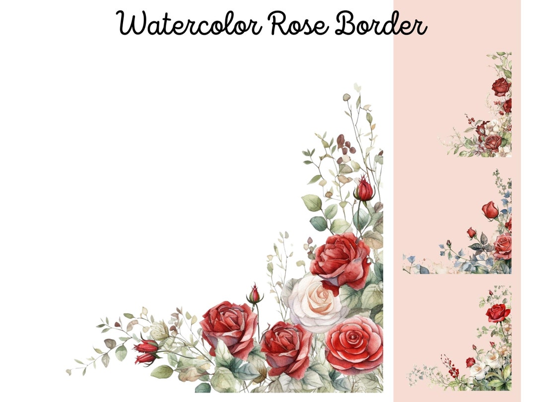 Watercolor Rose Border Clipart Bundle Watercolor Rose Border - Etsy