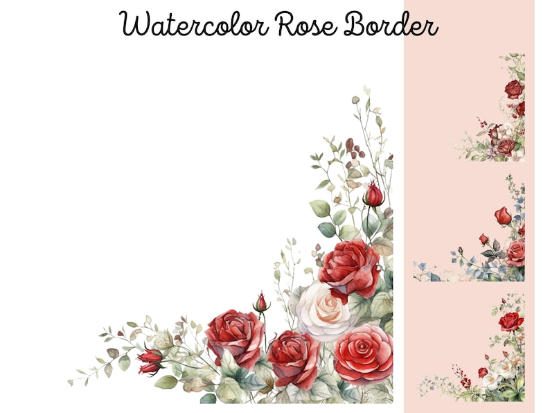 Watercolor Rose Border Clipart Bundle Watercolor Rose Border - Etsy