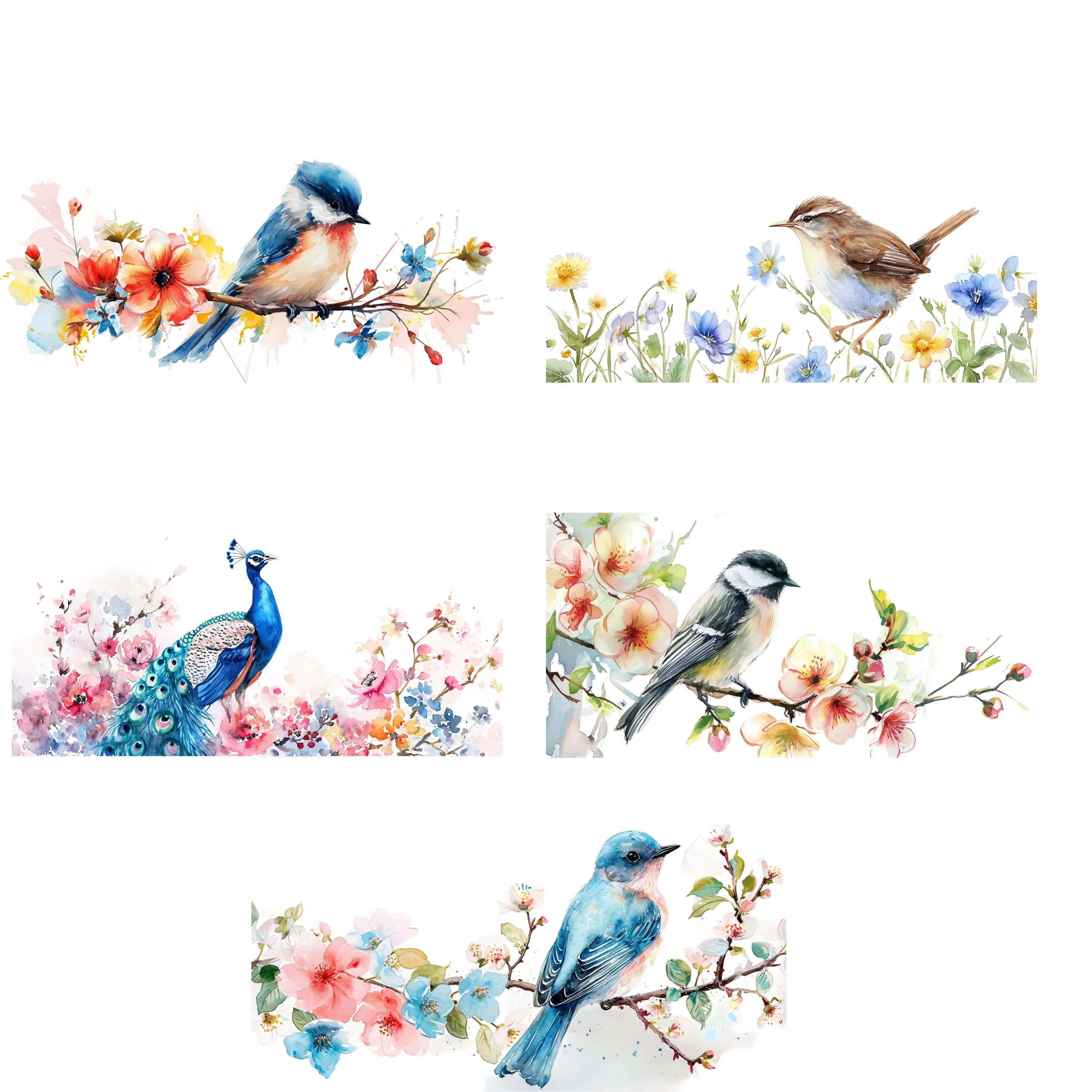 Unique Bird Bundle Clipart, Watercolor Beautiful Birds, Chickadee, Red ...