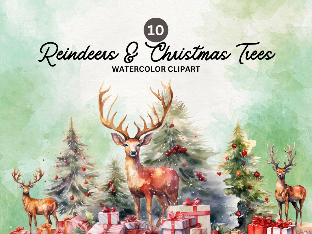 Christmas Tree & Reindeer Clipart 10 High Quality Pngs - Etsy