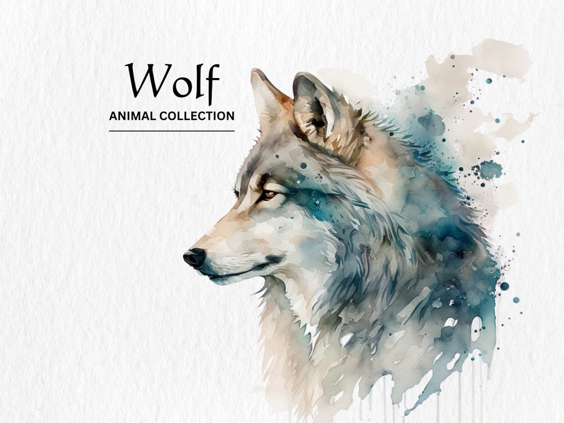 Watercolor Wolf Clipart Bundle Watercolor Wolves PNG Format Instant ...