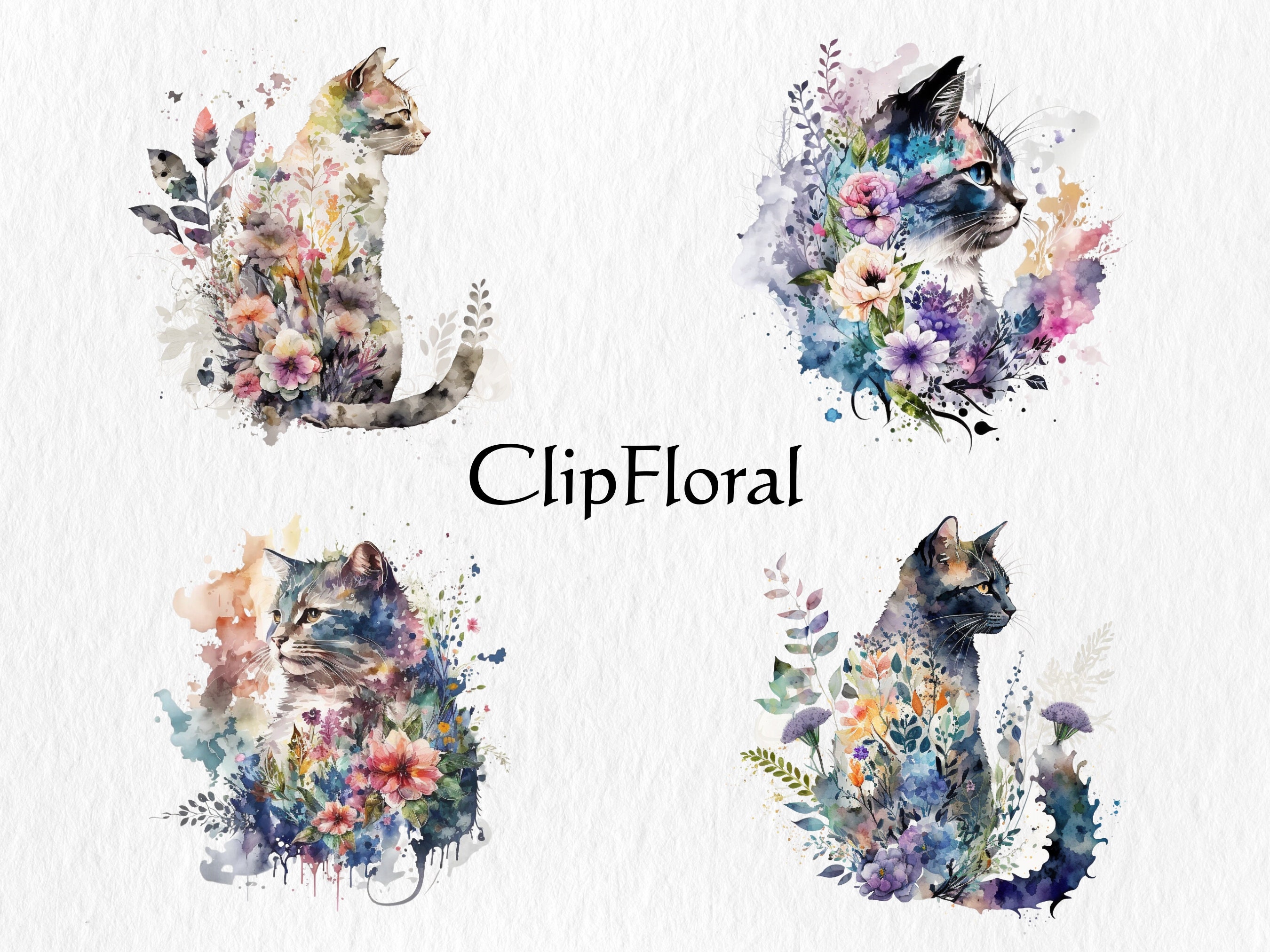 Watercolor Cat Clipart Bundle Watercolor Cat PNG Format - Etsy
