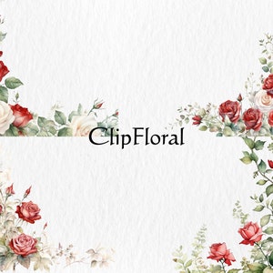 Watercolor Rose Border Clipart Bundle: PNG Floral Design (digital ...