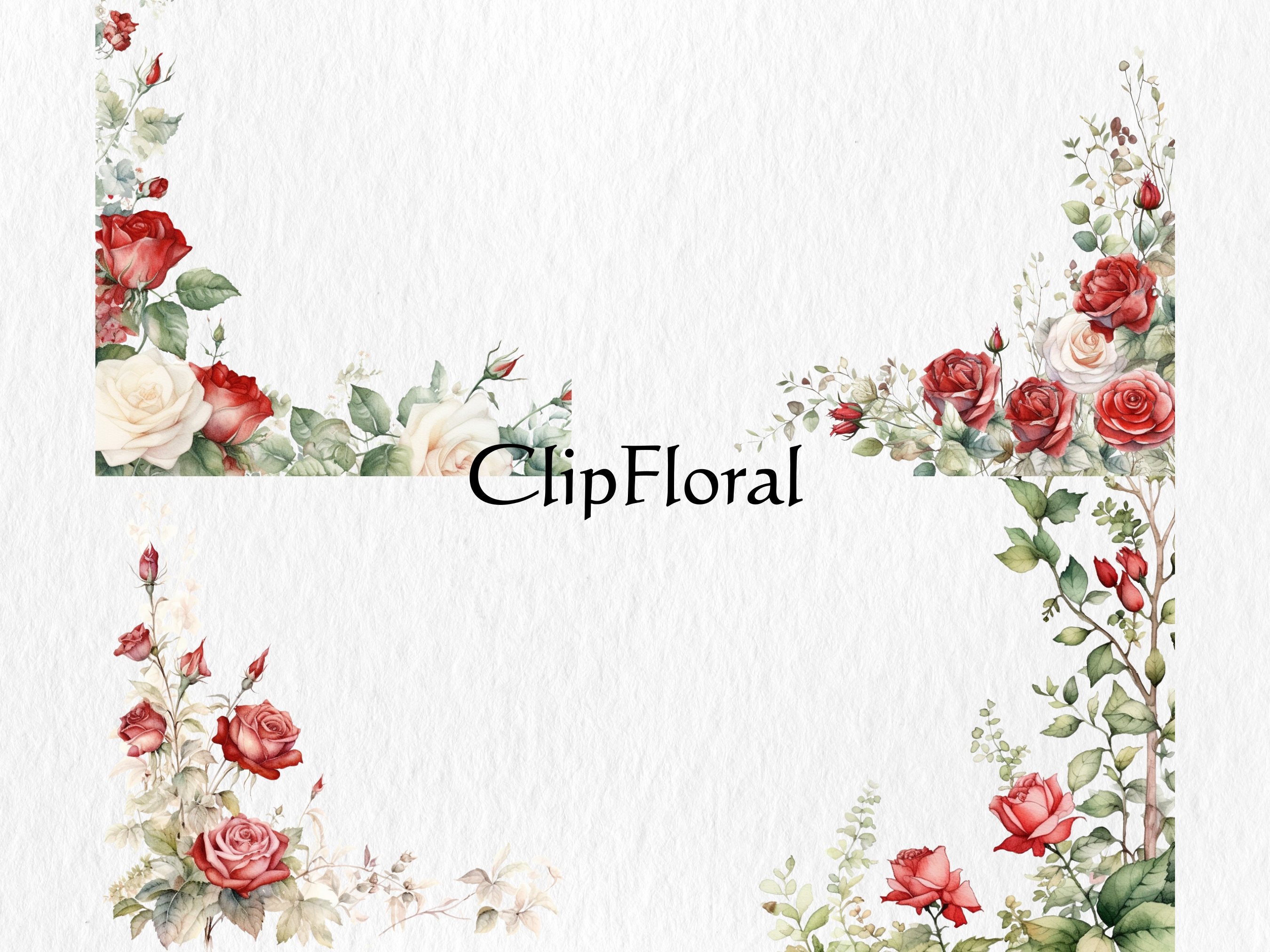Watercolor Rose Border Clipart Bundle: PNG Floral Design (digital ...