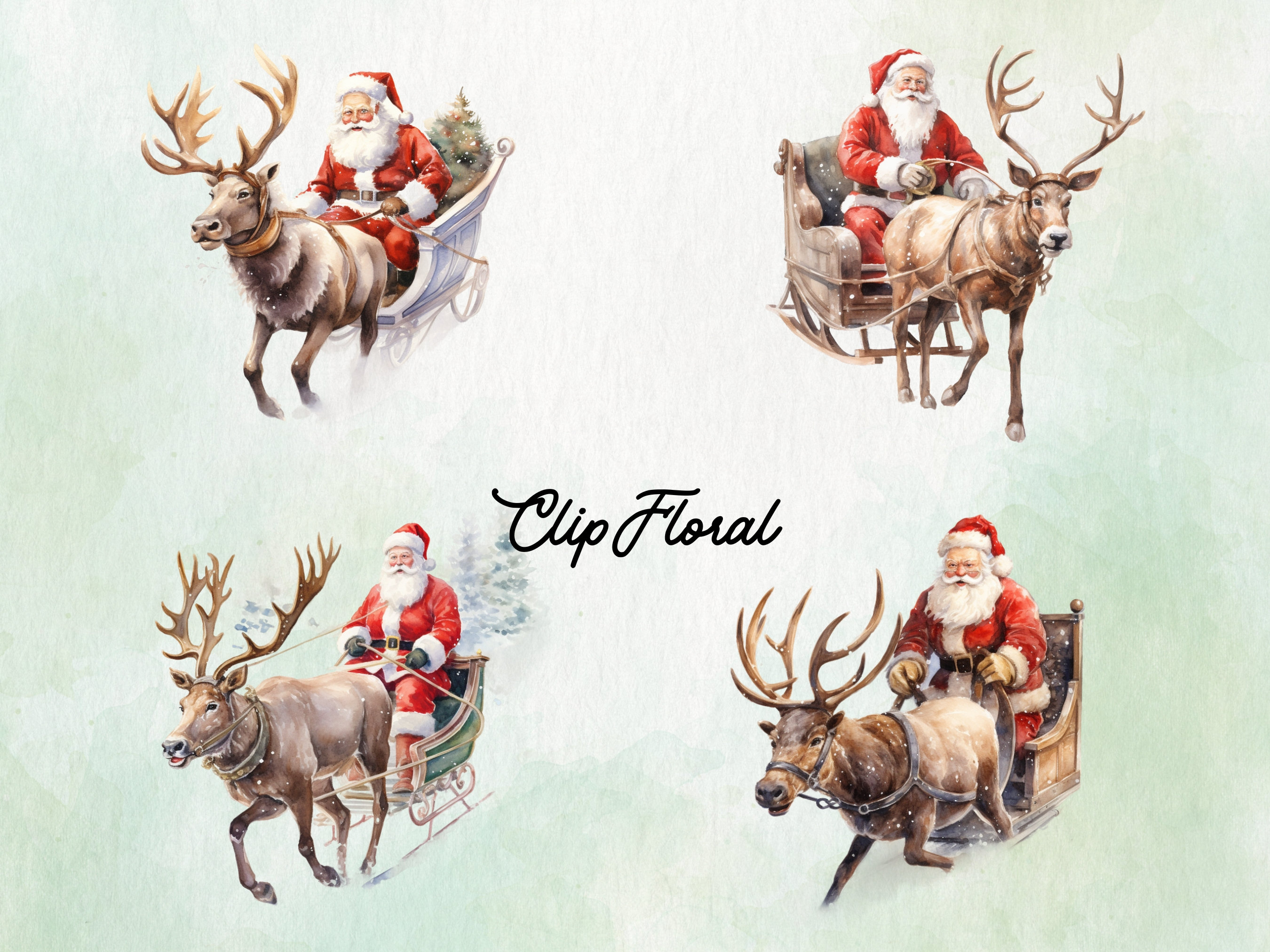 Christmas Santa & Reindeer Clipart 10 High Quality Pngs - Etsy
