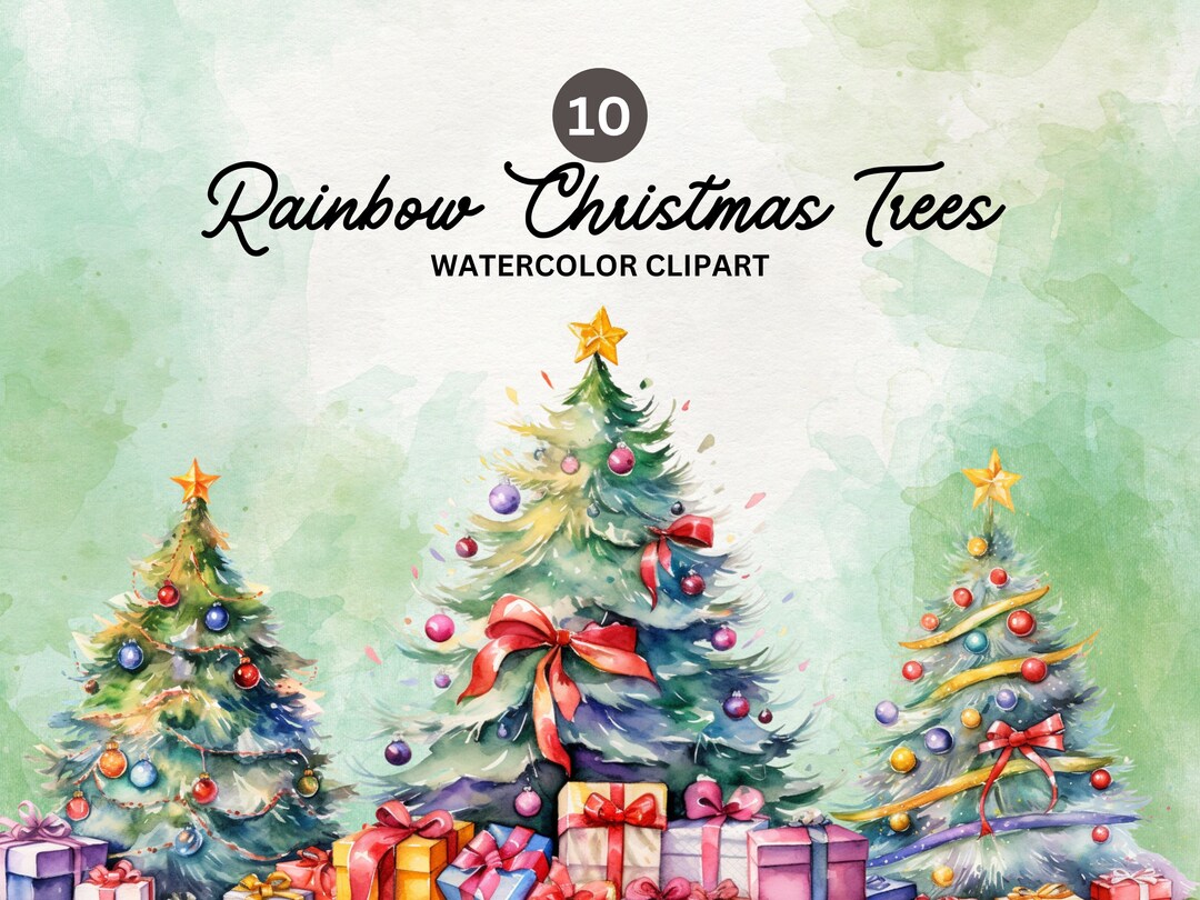 Rainbow Christmas Tree Clipart - 10 High Quality Pngs - Digital ...